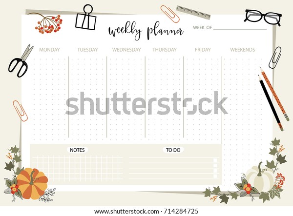 Weekly Planner Template Organizer Schedule Place Stock Vector (Royalty ...