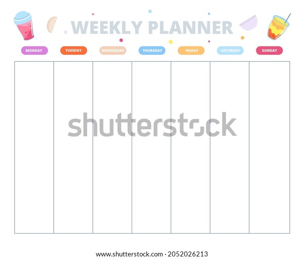 Weekly Planning Template Week Schedule School Stock Vector (Royalty ...