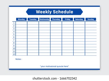 Weekly Schedule Planner Blue White Simple Stock Vector (Royalty Free ...