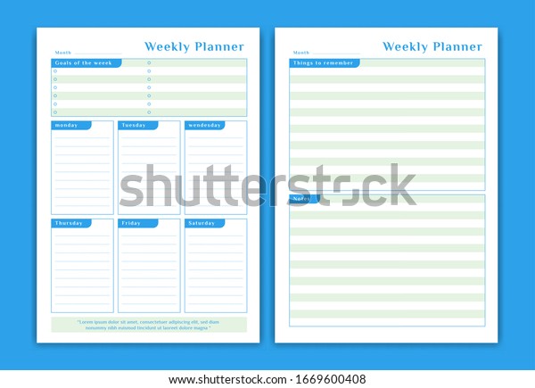 Weekly Schedule Planner Monday Saturday Simple Stock Vector (Royalty ...