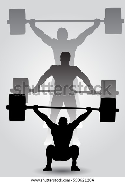 Weightlifter Sitting Barbell Snatch Three Silhouettes Stock Vector ...