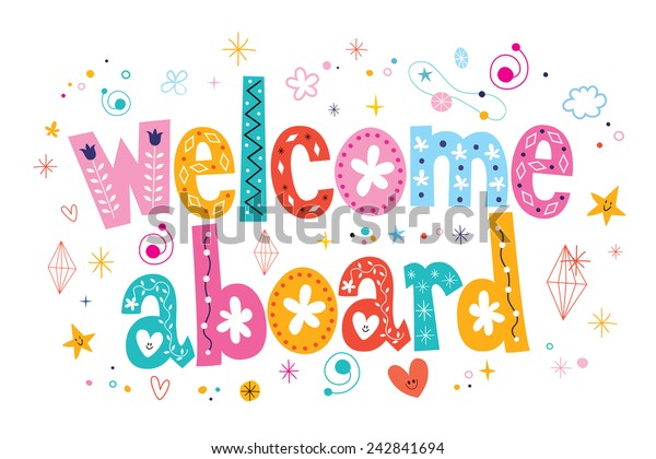 Welcome Aboard Typography Lettering Decorative Text เวกเตอร์สต็อก (ปลอด ...
