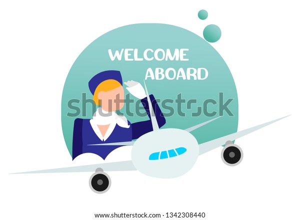 Welcome abroad with airplane vector illustration flat desing