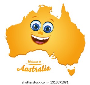 Welcome Australia Happy Face Map Illustration Stock Vector (Royalty ...