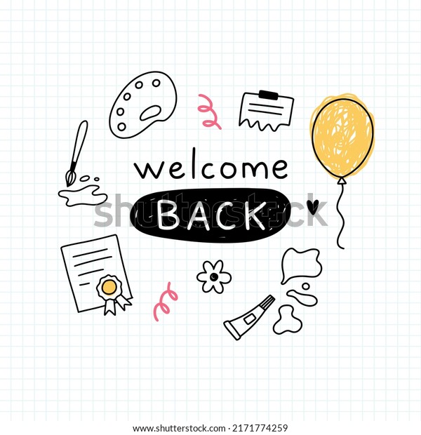 Welcome Back Hand Drawn Vector Set: เวกเตอร์สต็อก (ปลอดค่าลิขสิทธิ์ ...