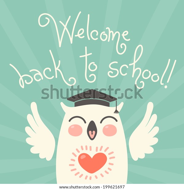 Welcome Back School Card Owl Hand: vetor stock (livre de direitos ...