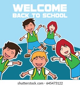 Welcome Back School Cartoon Concept Vector: เวกเตอร์สต็อก (ปลอดค่า ...