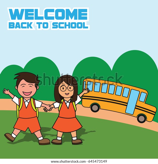 Welcome Back School Cartoon Concept Vector Stock-vektor (royaltyfri ...