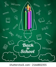 Welcome Back School Design Pencil Hand Stock Vector (Royalty Free ...