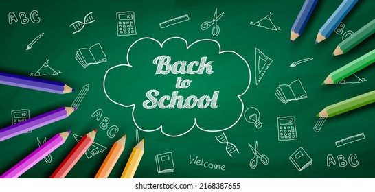 Welcome Back School Design Pencil Hand Stock Vector (Royalty Free ...