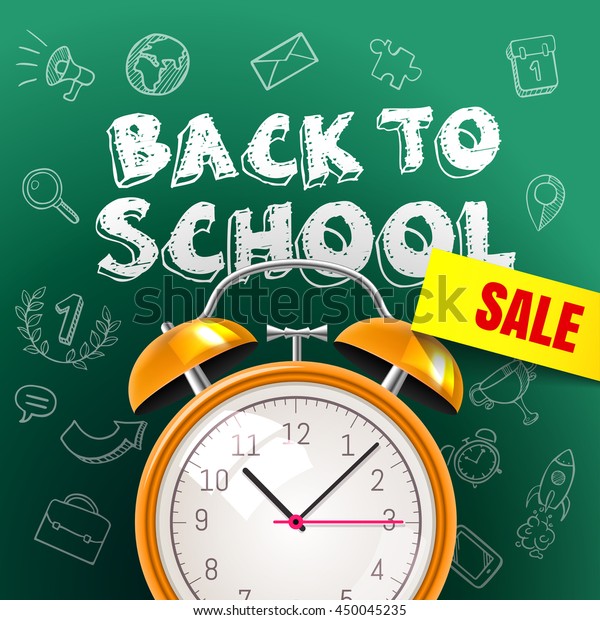 Welcome Back School Sale Background Alarm Stock Vector (Royalty Free ...