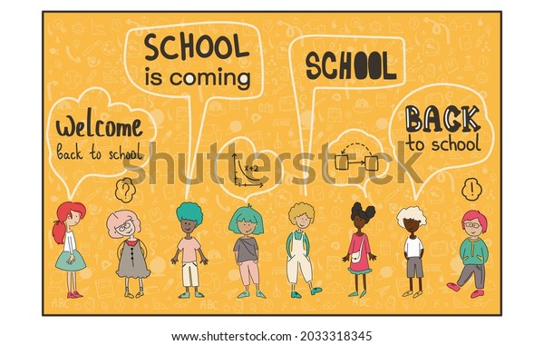 Welcome Back School Text Drawing By Stock Vector (Royalty Free ...