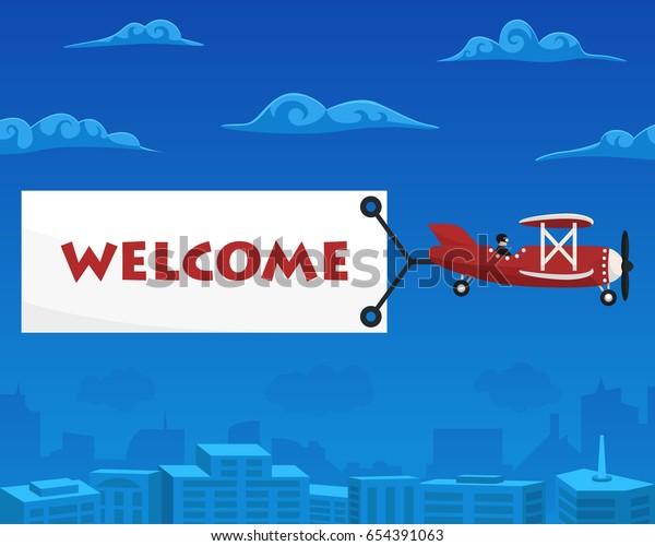 Welcome Banner Attached Airplane Vector Illustration Stock Vector ...