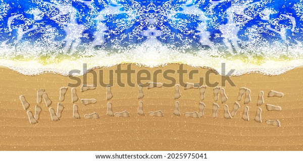 Welcome By Human Footprints On Sandy Stock Vector (Royalty Free ...