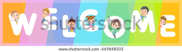 Welcome Character Illustration Font Title Design Stock Vector (Royalty ...