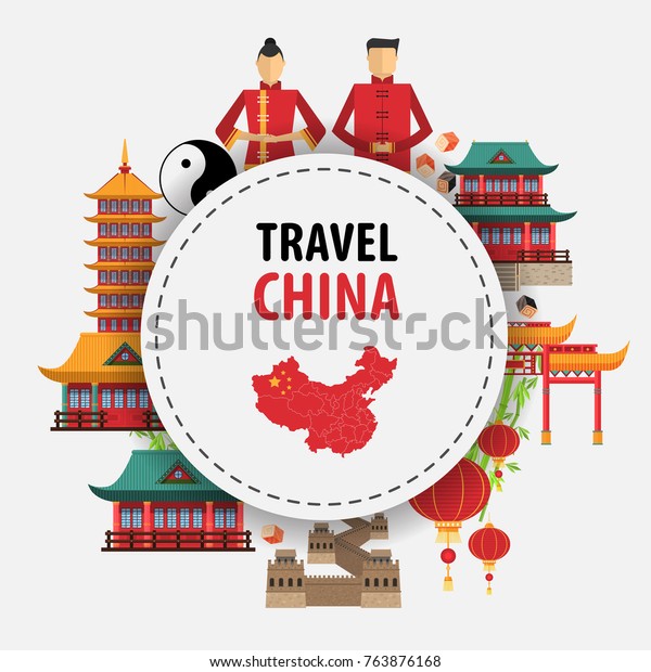 Welcome to China round banner with elements of culture, tradition and ...