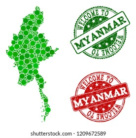Welcome Collage Map Myanmar Rubber Seals: vector de stock (libre de ...