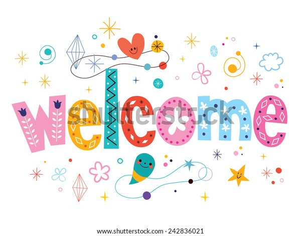 Welcome Decorative Type Lettering Text Design: vector de stock (libre ...