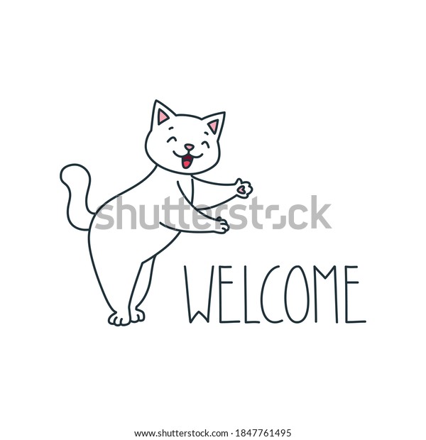 Welcome Illustration Cut White Cat Welcoming Stock Vector (Royalty Free ...