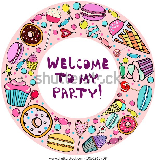 Welcome My Party Lettering Vector Background Stock Vector (Royalty Free ...