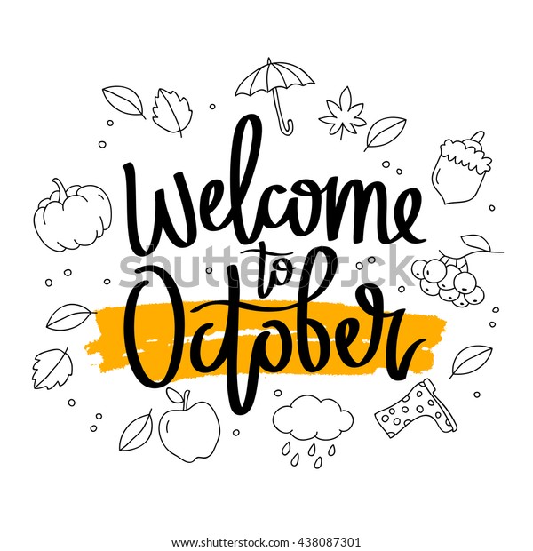 Welcome October Trend Calligraphy Vector Illustration Stock Vector ...