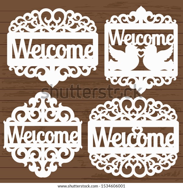 Welcome Sign Laser Cutting: vector de stock (libre de regalías ...