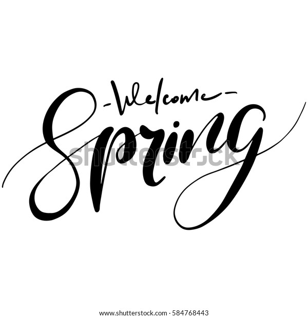 Welcome Spring Handwriting Lettering Design Vector: เวกเตอร์สต็อก (ปลอด ...