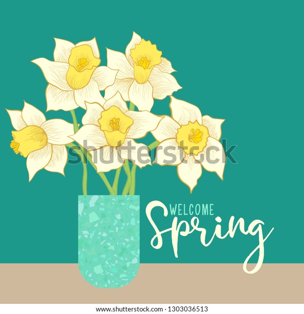 Welcome Spring Illustration Hand Drawn Daffodils Stock Vector (Royalty ...
