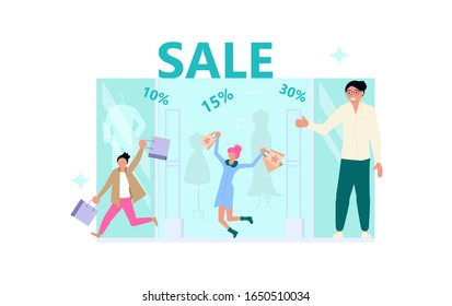 Welcome Store Concept Friendly Man Seller Stock Vector (Royalty Free ...