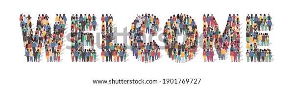 Welcome Typography Banner Large Group People Stock Vector (Royalty Free ...