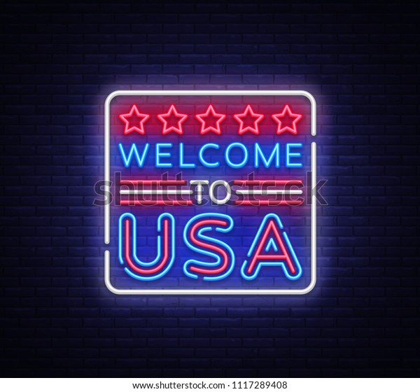 Welcome Usa Neon Vector Sign Welcome Stock Vector (Royalty Free) 1117289408