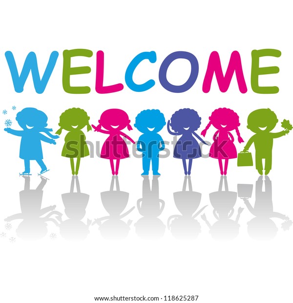 Welcome Word Cute Colored Childrens Silhouettes Stock Vector (Royalty ...