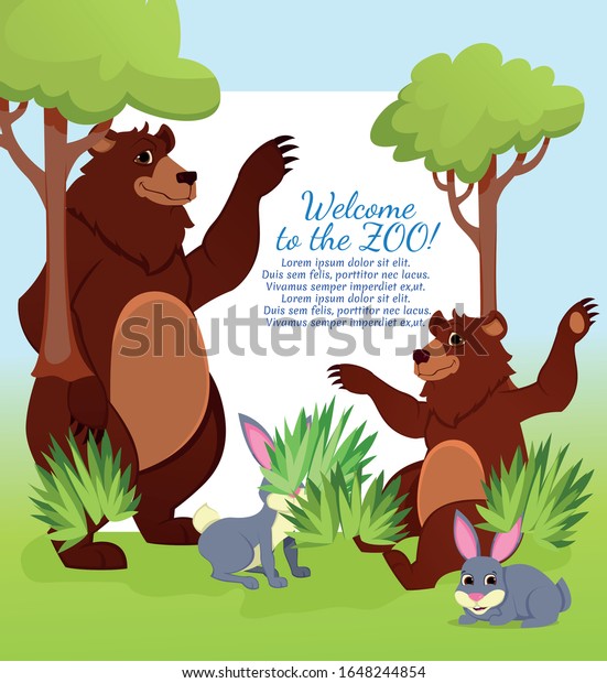 Welcome Zoo Banner Forest Animals Bear Stock Vector (Royalty Free ...