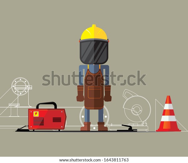 Welder Construction Worker Cartoon Character Wearing: เวกเตอร์สต็อก ...