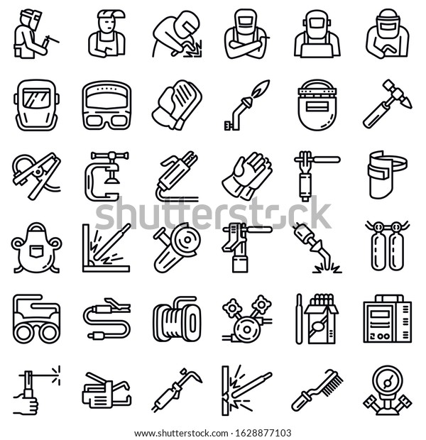 Welder Equipment Icon Set Outline Set: เวกเตอร์สต็อก (ปลอดค่าลิขสิทธิ์ ...
