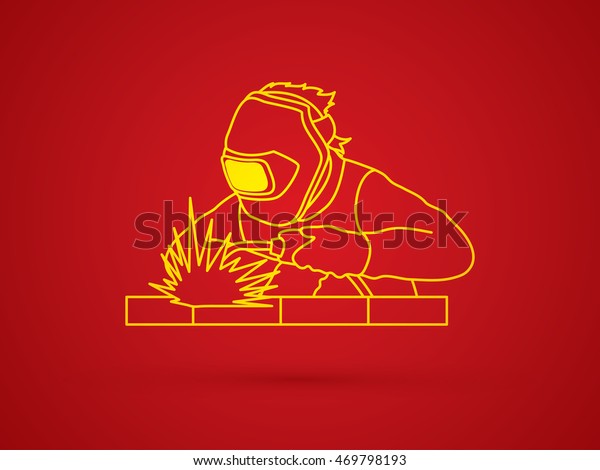 Welder Working Welding Outline Graphic Vector Stock Vector (Royalty ...