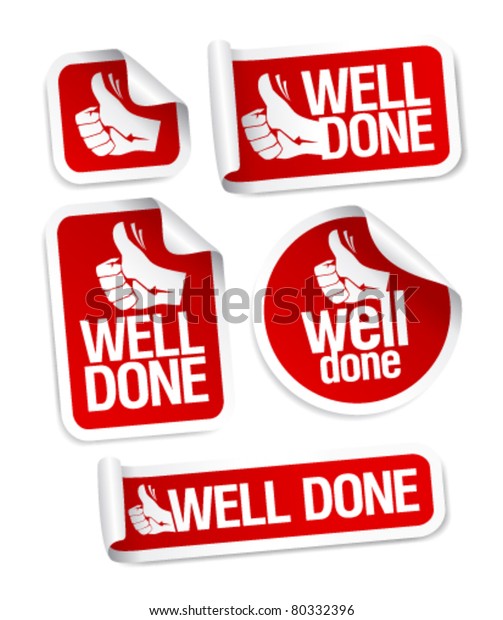 Well Done Stickers Hand Thumbs Symbol Stock Vector (Royalty Free) 80332396