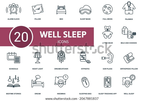 Well Sleep Icon Set Collection Simple Stock Vector (Royalty Free ...