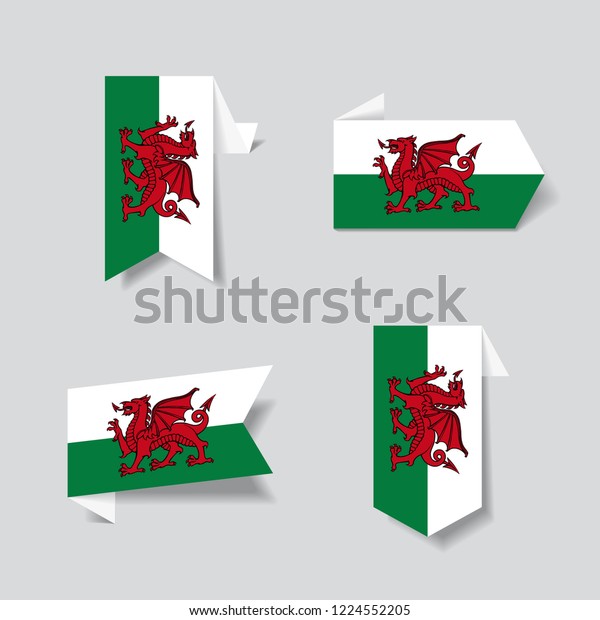 Welsh Flag Stickers Labels Set Vector: vector de stock (libre de ...