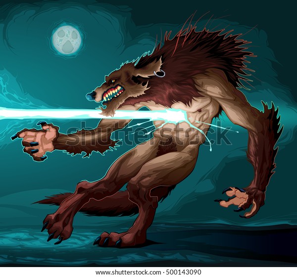 Werewolf Fighting Lighting Vector Cartoon Fantasy Stock Vector (Royalty ...