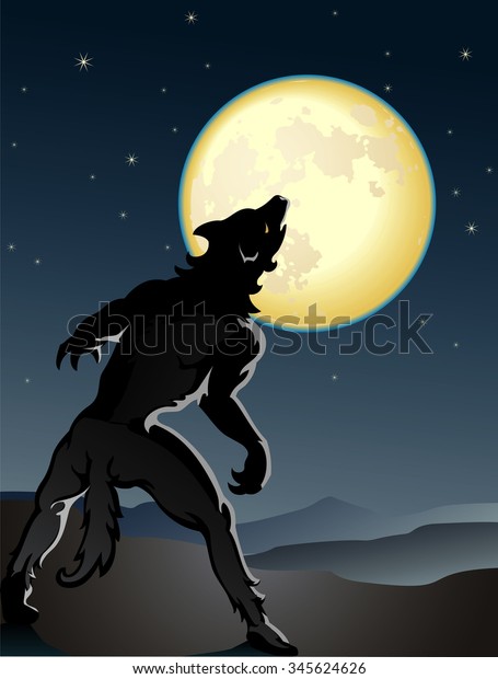 Werewolf Howlingvector Illustration Werewolf Silhouette Against Stock ...