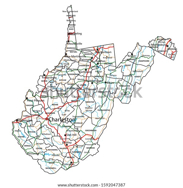 West Virginia road and highway map. Vector illustration.