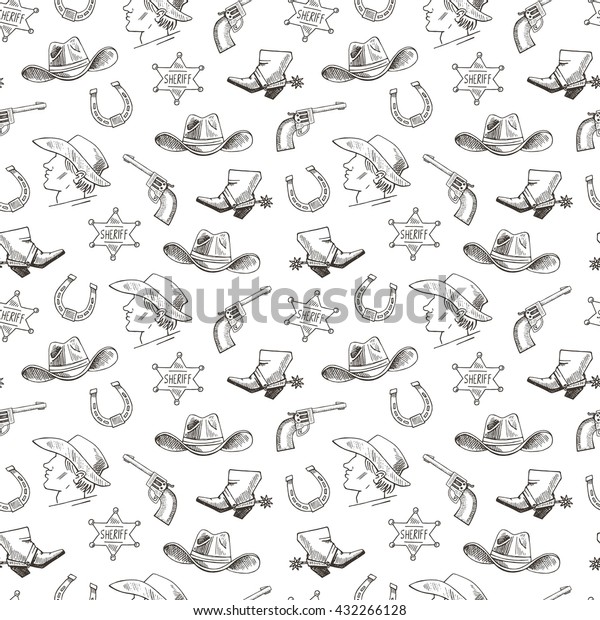 Western Hand Draw Sketch Vector Seamless Stock Vector (Royalty Free ...