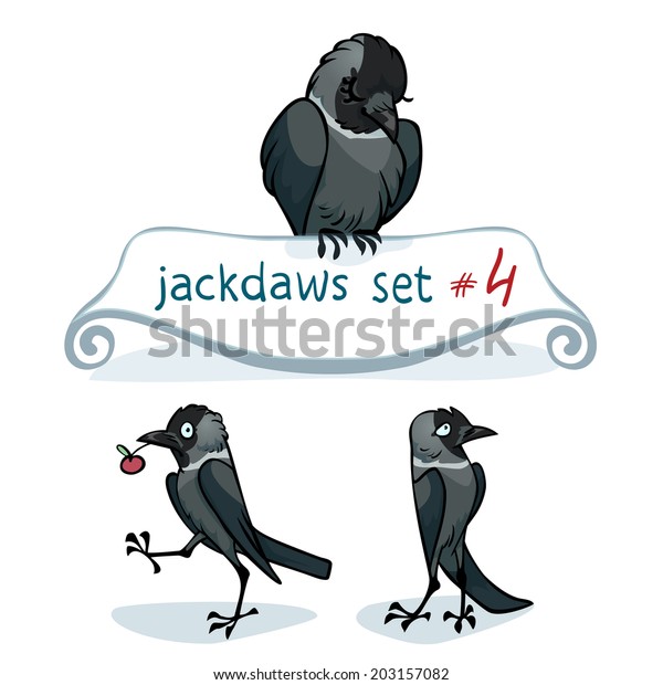 Western Jackdaw Corvus Monedula Character Design Stock Vector (Royalty ...