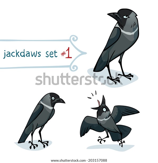 Western Jackdaw Corvus Monedula Character Design Stock Vector (Royalty ...