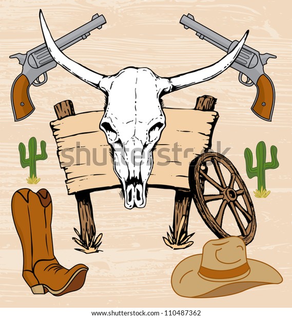 Western Old West Cowboy Artwork Hand Stock Vector (Royalty Free) 110487362