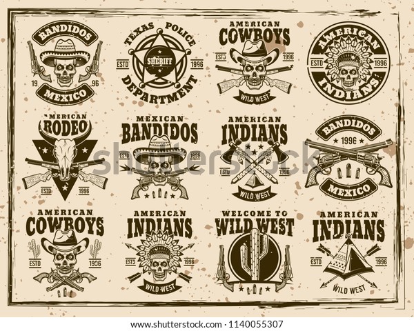 Western Wild West Set Vector Emblems Stock Vector (Royalty Free ...