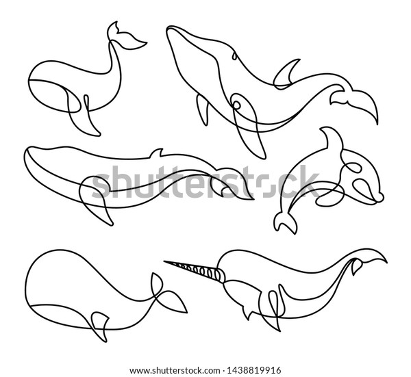 Whale Continuous Line Drawing Elements Set Stock Vector (Royalty Free ...