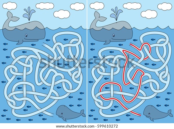 Whale Maze Kids Solution Stock Vector (Royalty Free) 599610272
