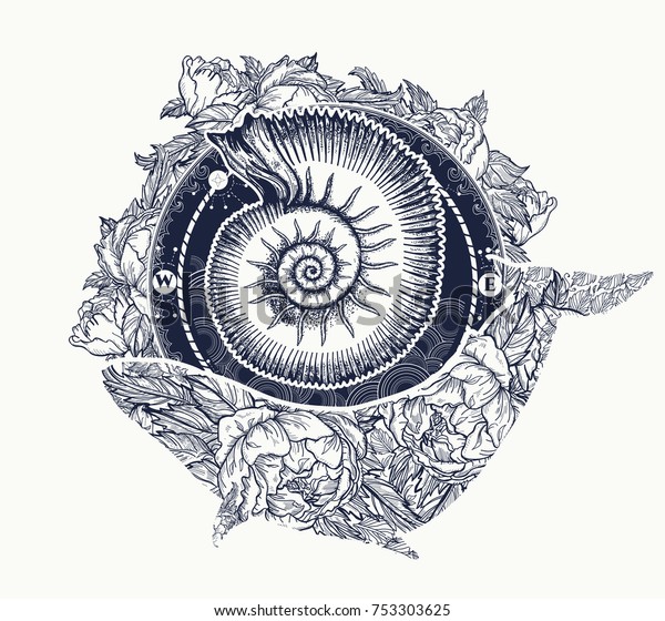 Whale Sea Shell Tattoo Tshirt Design Stock Vector (Royalty Free) 753303625